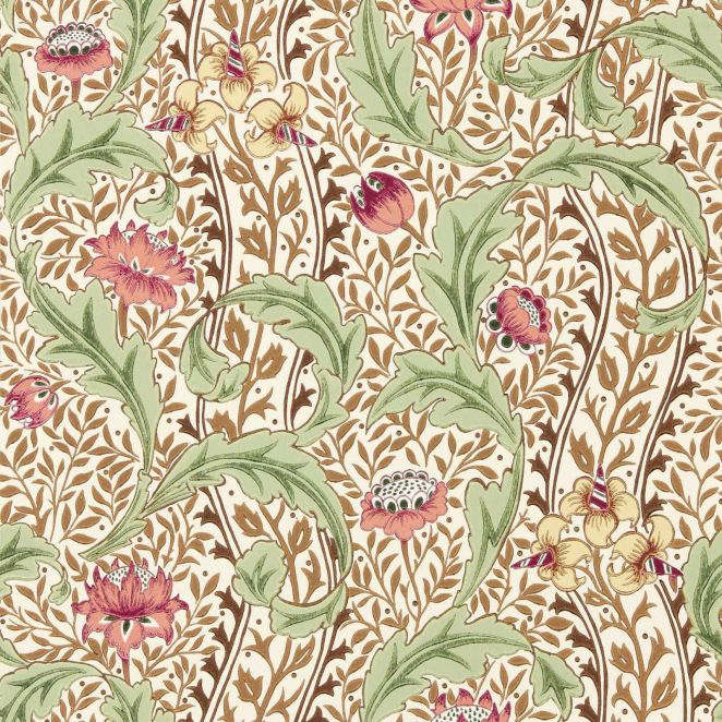 Morris & Co Wild Tulip & Vine Wallpaper | Rose & Linen | MUNW217579 ...